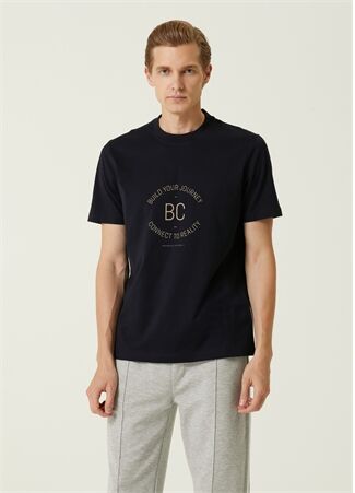 Brunello Cucinelli Erkek Lacivert Bisiklet Yaka Yazı Detaylı T-shirt 48 IT Brunello Cucinelli Erkek Lacivert Bisiklet Yaka Yazı Detaylı T-shirt 48 IT