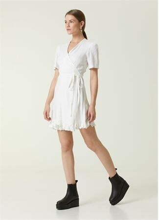 Beymen Club Kadın Beyaz V Yaka Jakarlı Mini Anvelop Elbise 38 EU