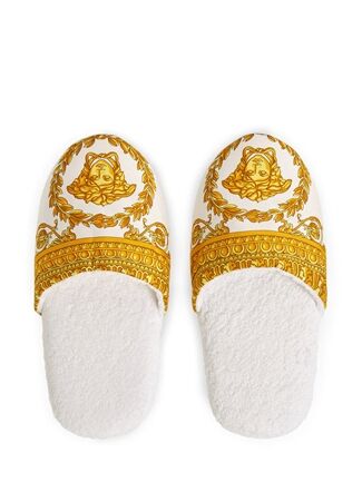 Versace Beyaz Gold Barok Desenli Havlu Terlik