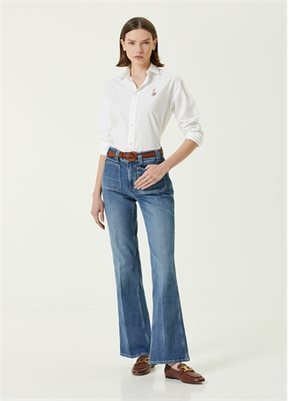 Polo Ralph Lauren Kadın Mavi Bol Paça Jean Pantolon Lacivert 25 US