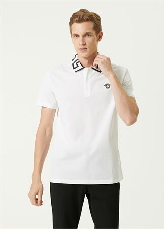 Versace Erkek Beyaz Yakası Kontrast Desenli T-shirt S EU
