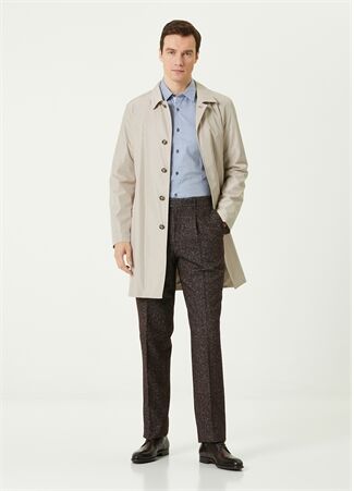 Pal Zileri Erkek Kırmızı Çizgili Nopeli Yün Pantolon Bordo 48 IT