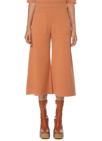 Stella McCartney Kadın Somon Cepli Bol Paça Crop Triko Pantolon Turuncu 40 IT