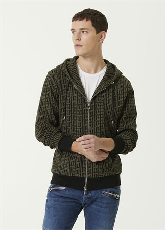 Balmain Erkek Haki Siyah Kapüşonlu Logo Desenli Sweatshirt XL EU Balmain Erkek Haki Siyah Kapüşonlu Logo Desenli Sweatshirt XL EU