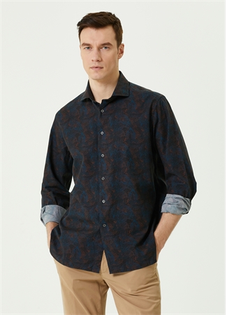 Corneliani Erkek Mavi Etnik Desenli Gömlek 40 It