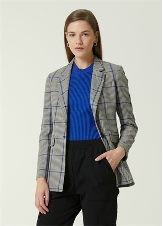 Beymen Club Kadın Siyah Mavi Kazayağı Desenli Blazer 34