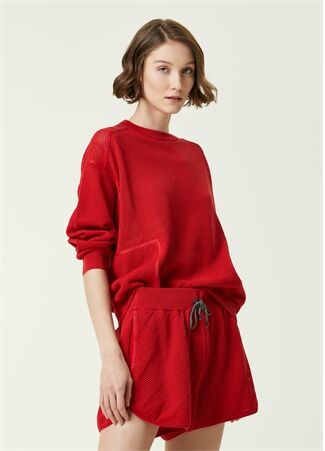 Brunello Cucinelli Kadın Kırmızı Bisiklet Yaka File Dokulu Kazak S EU