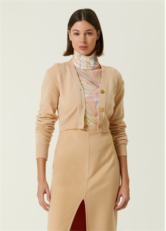 Emilio Pucci Kadın Camel V Yaka Crop Kaşmir Hırka Kahverengi L EU Emilio Pucci Kadın Camel V Yaka Crop Kaşmir Hırka Kahverengi L EU