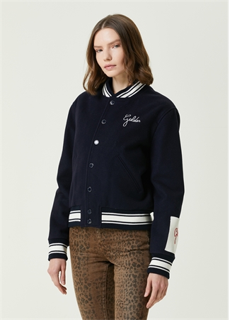 Golden Goose Kadın Lacivert Beyaz Dik Yaka Bomber Ceket 42 IT Golden Goose Kadın Lacivert Beyaz Dik Yaka Bomber Ceket 42 IT
