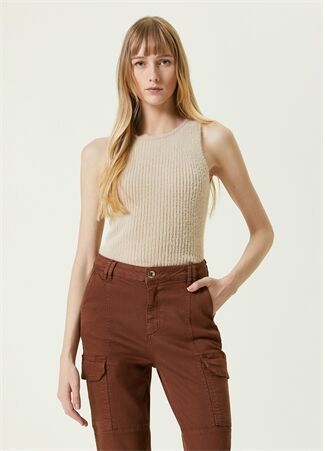 Network Kadın Slim Fit Bej Çizgi Dokulu Kazak S EU