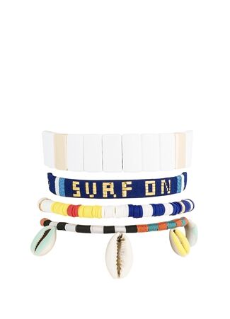 Hipanema Kadın Colorblocked Yazı Detaylı Çoklu Bilezik Mavi EU