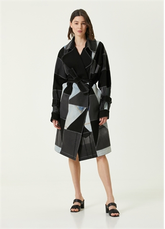 Cekette Kadın Mavi Siyah Patchwork Pardösü S EU