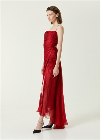 Maria Lucia Hohan Kadın Siona Kırmızı Yırtmaçlı Maxi İpek Abiye Elbise 34 FR