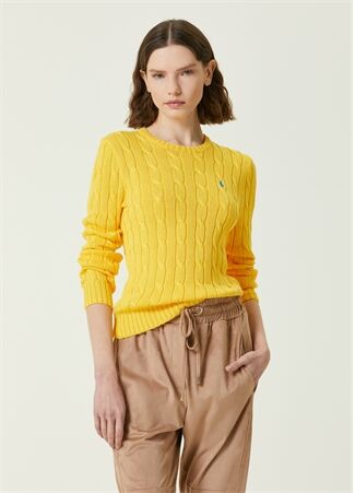 Polo Ralph Lauren Kadın Sarı Bisiklet Yaka Saç Örgü Kazak S EU