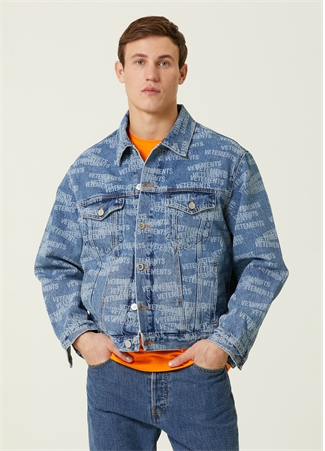 VETEMENTS Erkek Mavi Logo Dessenli Denim Ceket M EU VETEMENTS Erkek Mavi Logo Dessenli Denim Ceket M EU