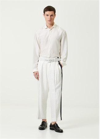 Pal Zileri Erkek Beyaz Kemerli Şerit Detaylı Pantolon Bej 48 IT