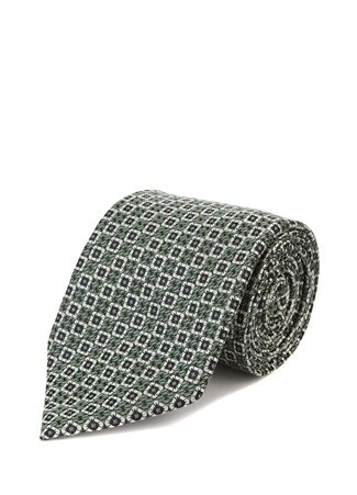 Zegna Erkek Yeşil Geometrik Desenli İpek Kravat EU