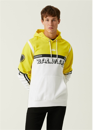 Balmain Erkek Sarı Beyaz Kapüşonlu Logo Detaylı Sweatshirt M EU Balmain Erkek Sarı Beyaz Kapüşonlu Logo Detaylı Sweatshirt M EU