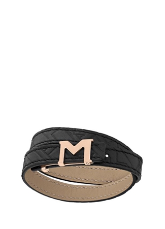 Montblanc Erkek M Logo Siyah Rose Gold Deri Bileklik Eu