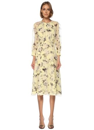 Erdem Kadın Sarı Çiçekli Midi İpek Kokteyl Elbise Bej 2 US