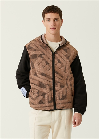 MCQ Erkek Bej Kapüşonlu Geometrik Desenli Sweatshirt S EU