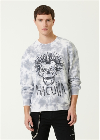 Haculla Erkek Gri Batik Desenli Figür Detaylı Sweatshirt S EU Haculla Erkek Gri Batik Desenli Figür Detaylı Sweatshirt S EU