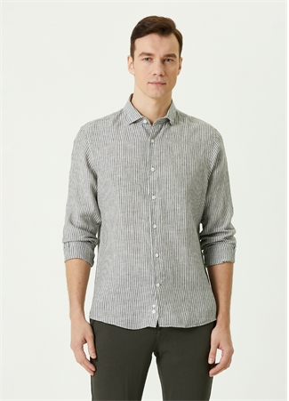 Network Erkek Comfort Fit Haki Keten Gömlek S EU