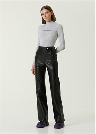 Off-White Kadın Siyah Bol Paça Deri Pantolon 38 IT