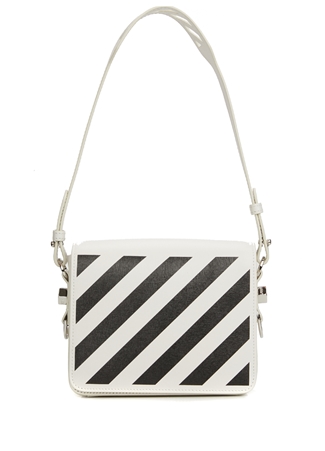 Off-White Kadın Siyah Beyaz Şerit Baskılı Deri Omuz Çantası EU Off-White Kadın Siyah Beyaz Şerit Baskılı Deri Omuz Çantası EU