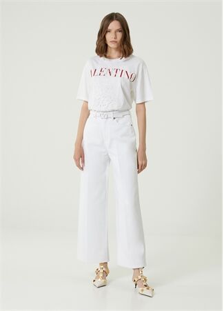 Valentino Kadın VLogo Beyaz Bol Paça Jean Pantolon 27 US