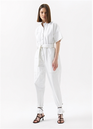 Wabi Sabi Kadın Alice Dikiş Detaylı Beyaz Tulum S