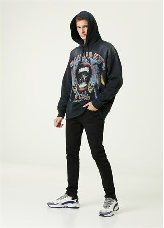 Dsquared2 Erkek Siyah Kapüşonlu Baskılı Sweatshirt M EU
