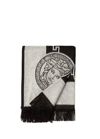 Versace Siyah Beyaz Medusa Jakarlı İpek Battaniye Versace Siyah Beyaz Medusa Jakarlı İpek Battaniye