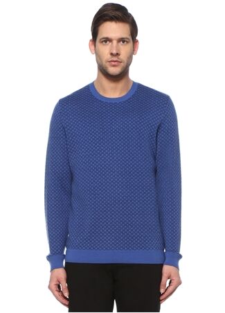 Palzileri Lab Erkek Mavi Bisiklet Yaka Desenli Yün Kazak 50 IT