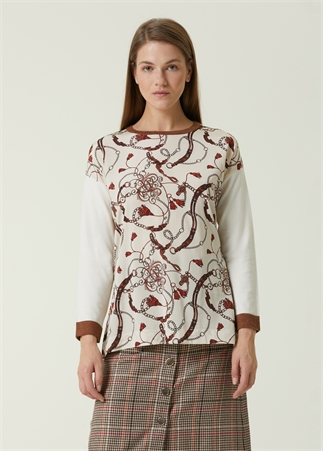 Beymen Club Kadın Ekru Önü Zincir Desenli İpek Garnili Kazak Beyaz S