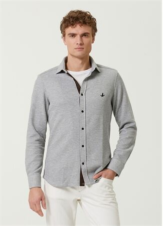Beymen Club Erkek Slim Fit Gri Süet Detaylı Örme Gömlek S