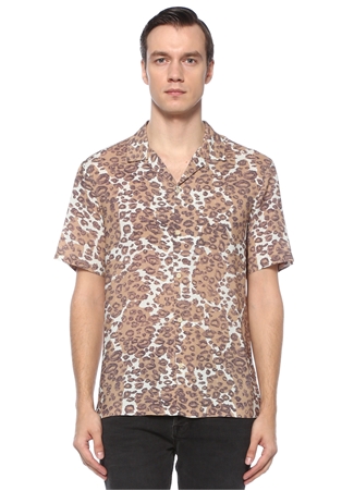 Allsaints Erkek Can To Taba Kamp Yaka Leopar Desenli Gömlek Turuncu M EU