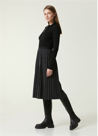Beymen Club Kadın Siyah Simli Pilili Midi Örme Etek 38