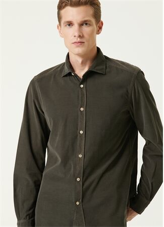 Boglioli Erkek Kahverengi İtalyan Yaka Kadife Gömlek 40 IT