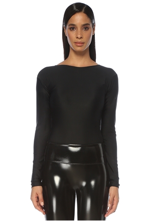 Schmart Kadın Siyah Bisiklet Yaka Uzun Kol String Body XS EU