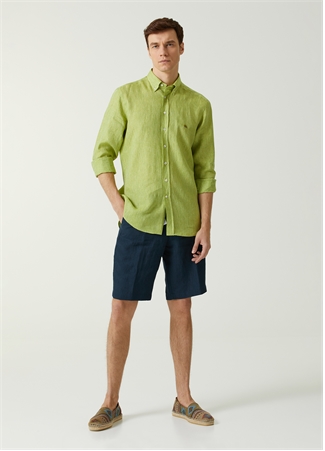Etro Erkek Yeşil Düğmeli Yaka Keten Gömlek 4 It Etro Erkek Yeşil Düğmeli Yaka Keten Gömlek 4 It