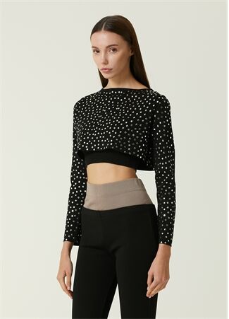 Etty & Jacques Kadın Siyah Trok Detaylı Çift Katı Crop Bluz S EU