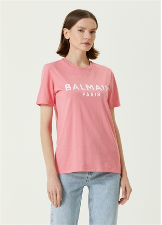 Balmain Kadın Pembe Logo Baskılı T-shirt S Eu