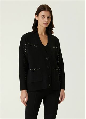 Network Kadın Regular Fit Siyah Trok Detaylı Hırka S EU