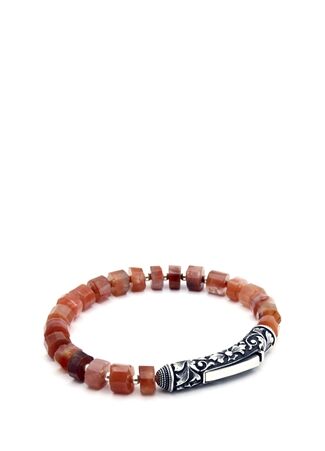 Boga Erkek Kahverengi Boncuklu Gümüş Rengi Bileklik L EU