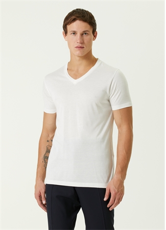 Tom Ford Erkek Beyaz V Yaka Basic T-shirt 50 IT Tom Ford Erkek Beyaz V Yaka Basic T-shirt 50 IT