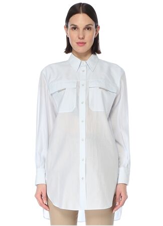 Brunello Cucinelli Kadın Mavi Polo Yaka Taş Detaylı Gömlek XS EU