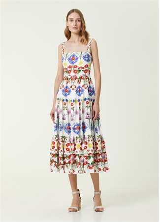 Borgo De Nor Kadın Daniela Beyaz Kare Yaka Çiçekli Midi Elbise 0 UK