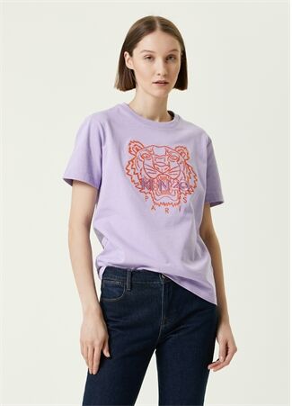 Kenzo Kadın Tiger Lila Bisiklet Yaka T-shirt Mor Xs Eu
