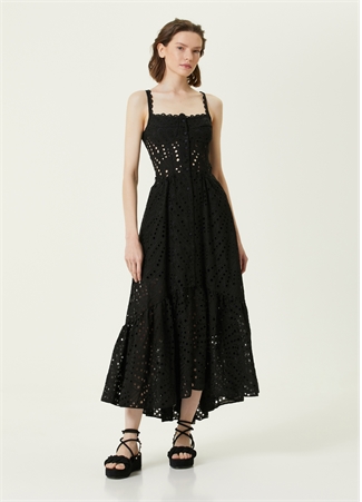 Charo Ruiz Kadın Siyah Önü Düğmeli Nakışlı Midi Elbise Xs Eu